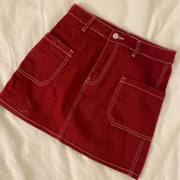 Forever 21 | Skirts | Red Denim White Stitching Mini Skirt | Poshmark